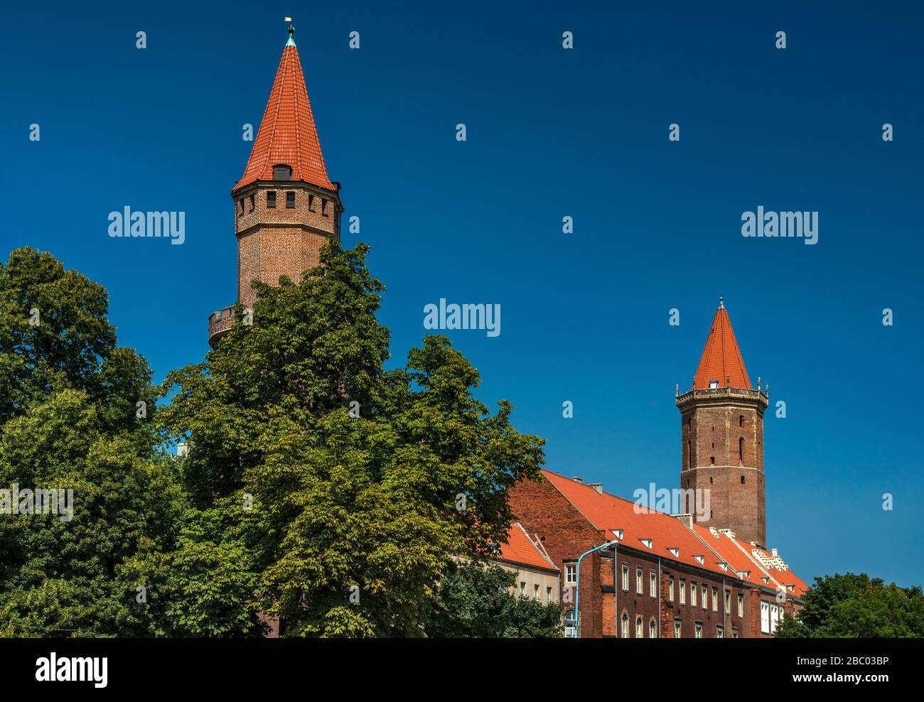Medieval towers at Zamek Piastowski, Piast Castle, in Legnica, Lower ...
