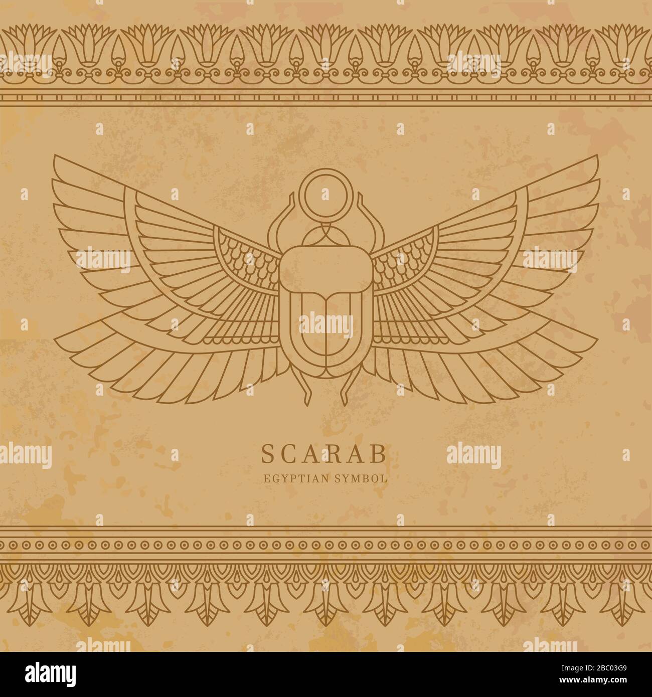 Vector illustration of the Egyptian scarab beetle, personifying the god ...