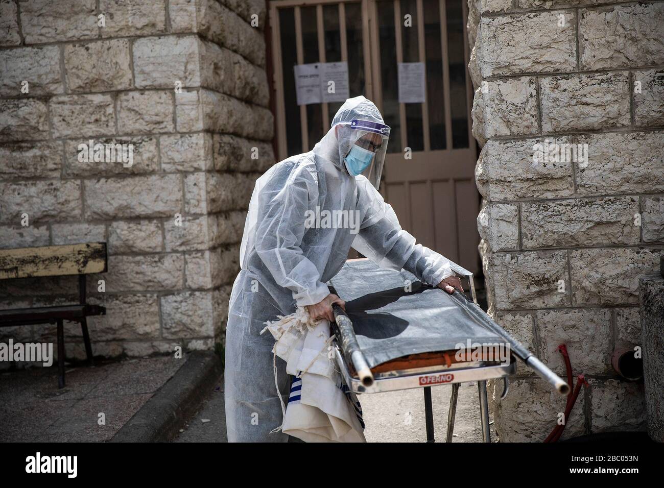 Jerusalem, Israel. 02nd Apr, 2020. A member of the Hevrat Kadisha, a ...