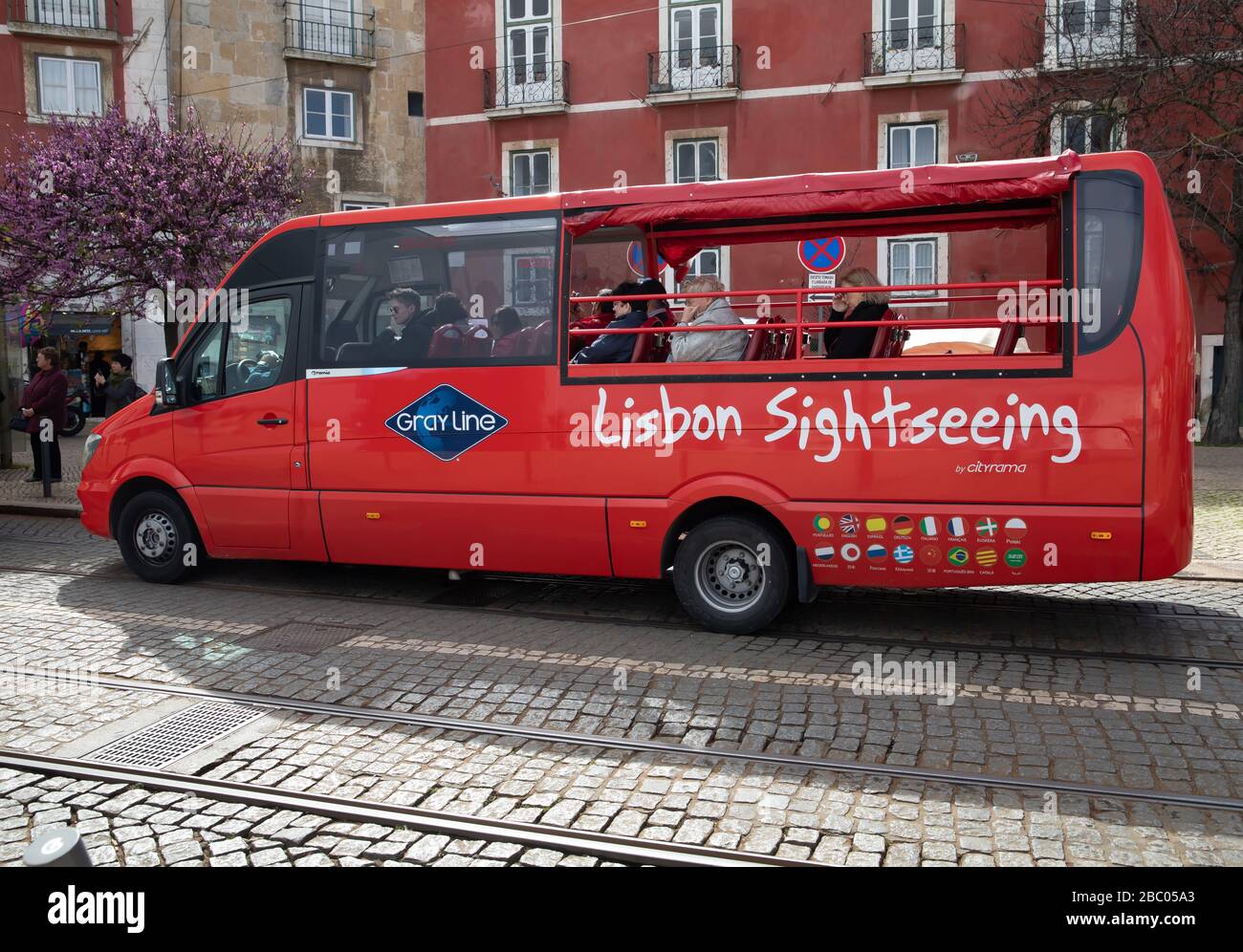 Small Sightseeing minibus in Lisbon, the capital of Portugal Stock ...