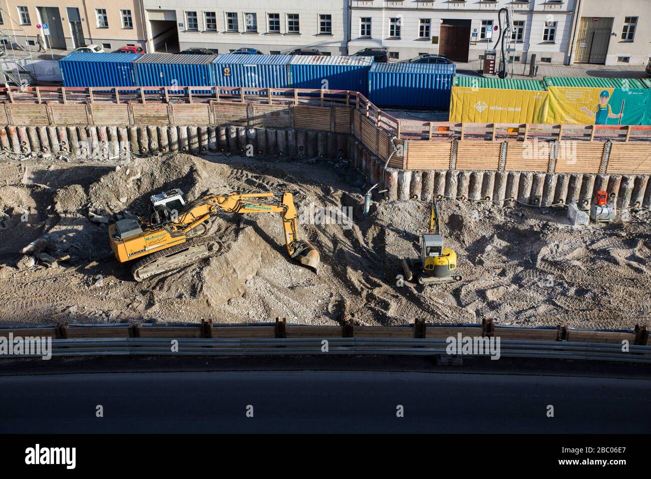 Underground car park construction site on Thomas-Wimmer-Ring in the ...