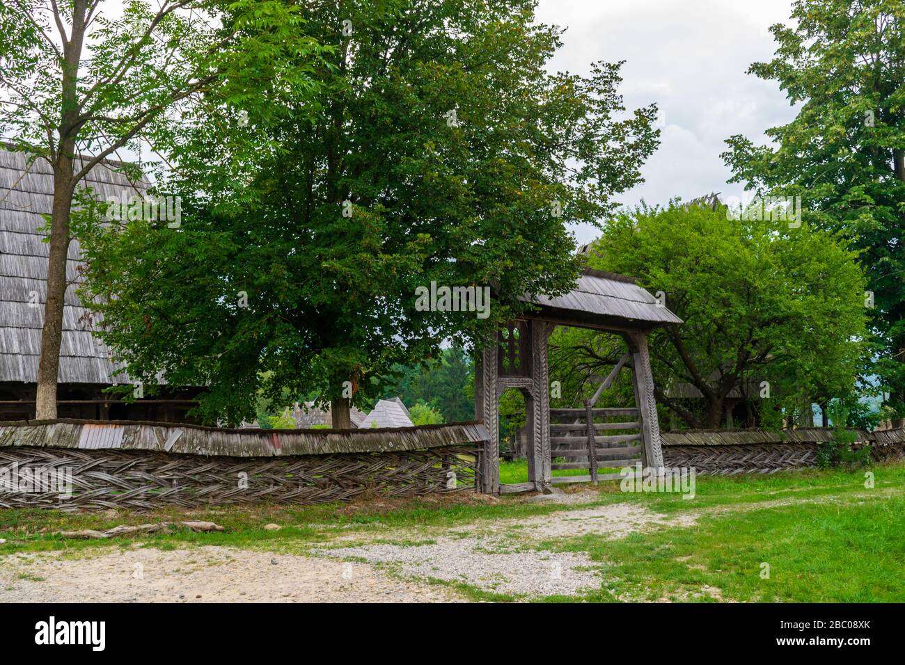 Wooden gate from the Ilea House and, Maramures Village Museum, Romania ...