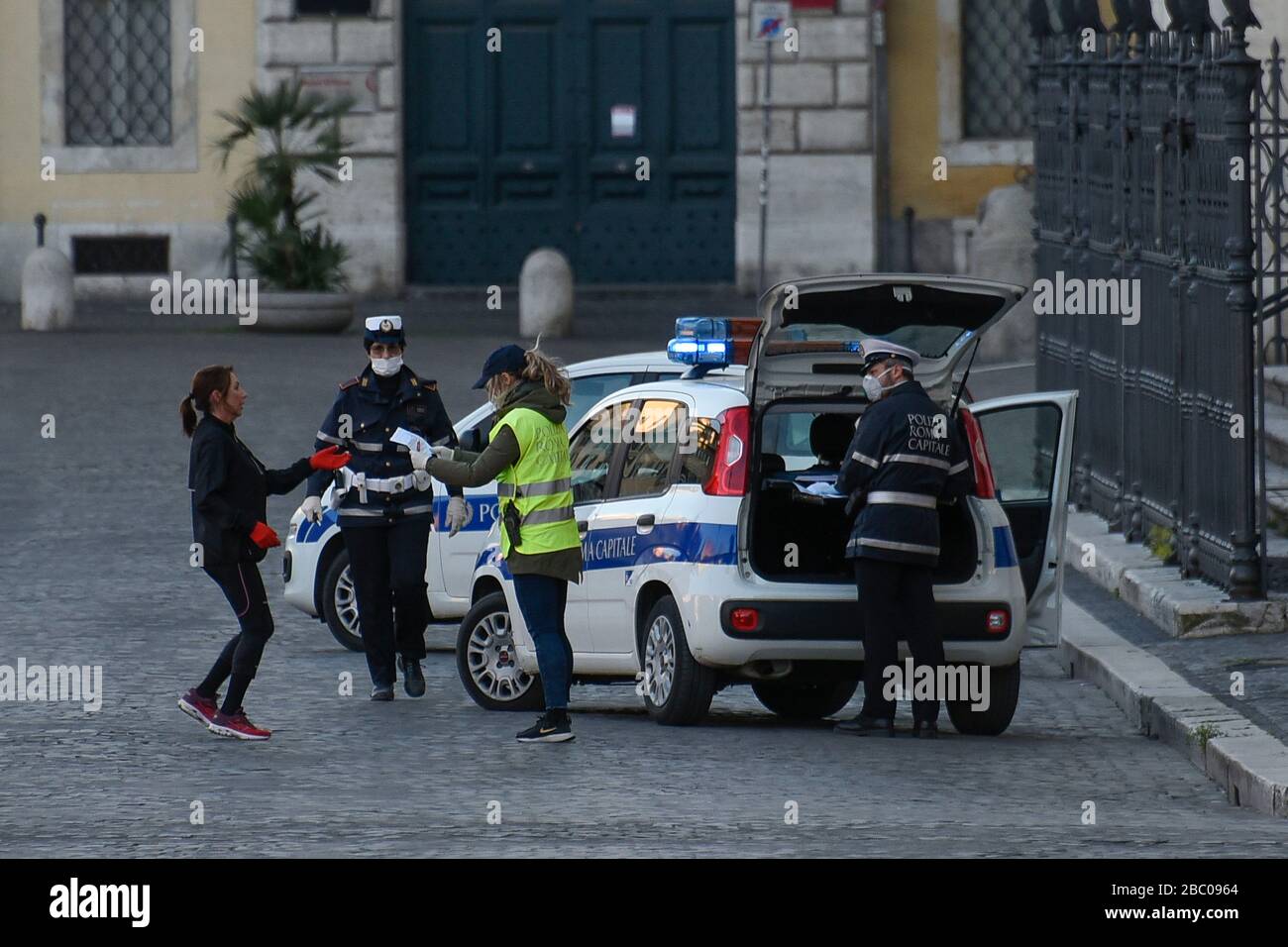Italy, Rome, 01 April, 2020 : Traffic wardens stops drivers and check ...