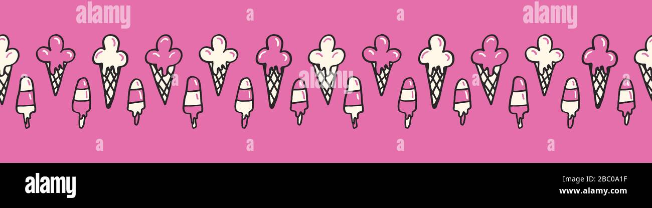 Monochrome Hand-Drawn Felt Tip Marker Melting Ice Cream Cones and ...