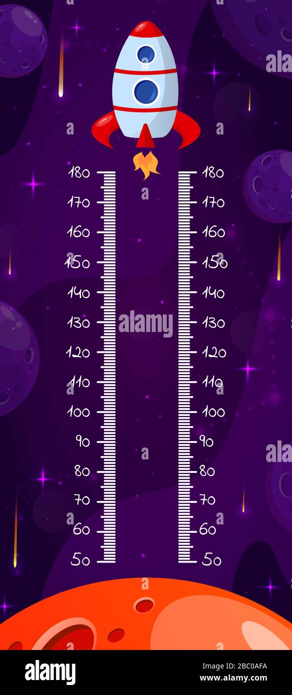 Kids space height chart, cosmic wall meter with cartoon fantasy planets ...