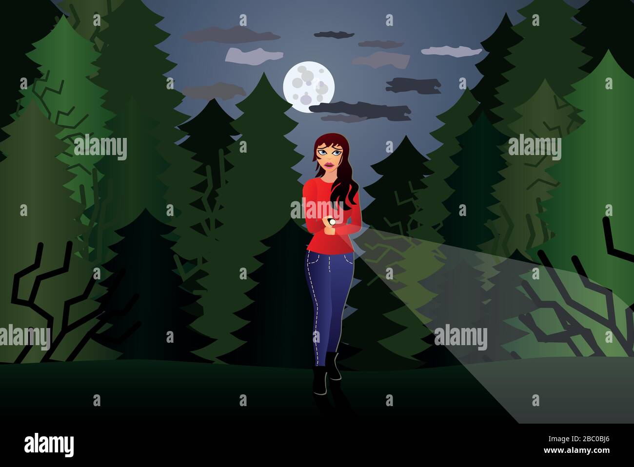 Woman walking alone forest Stock Vector Images - Alamy