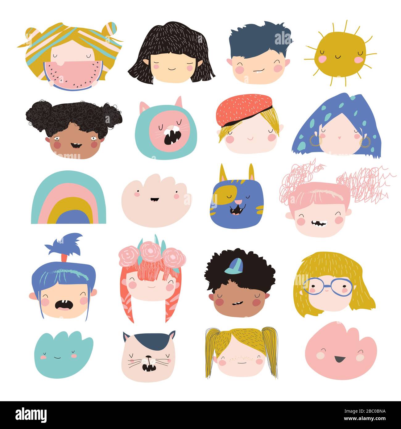 Cute kids faces on a white background Stock Vector Image & Art - Alamy