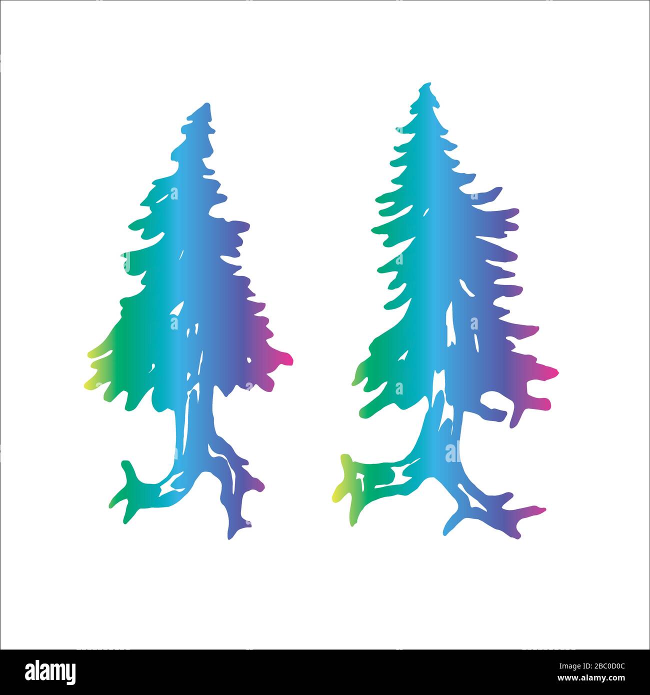 Color illustration of a running tree with a spiral ornament. The roots ...