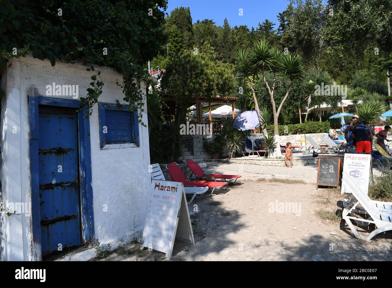 Harami Beach Bar Taverna, Lakka Beach, Lakka Bay, Paxos (Paxi), Greece ...