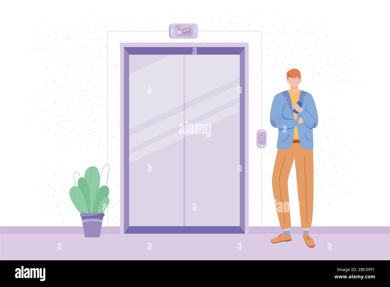 Employee in office hall flat vector illustration Stock Vector Image ...