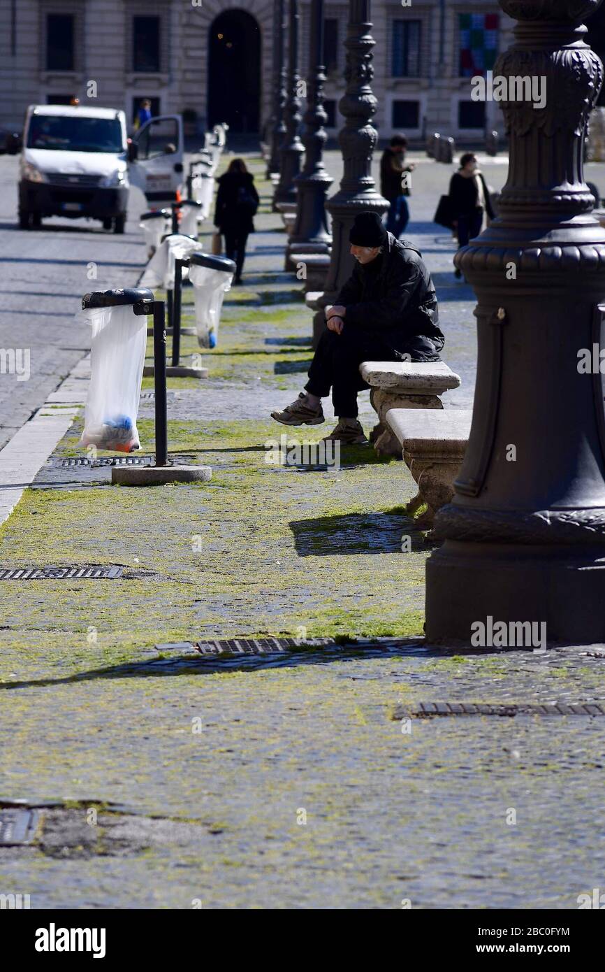 Rome, Piazza Navona looks like a green lawn, the grass grows among the ...