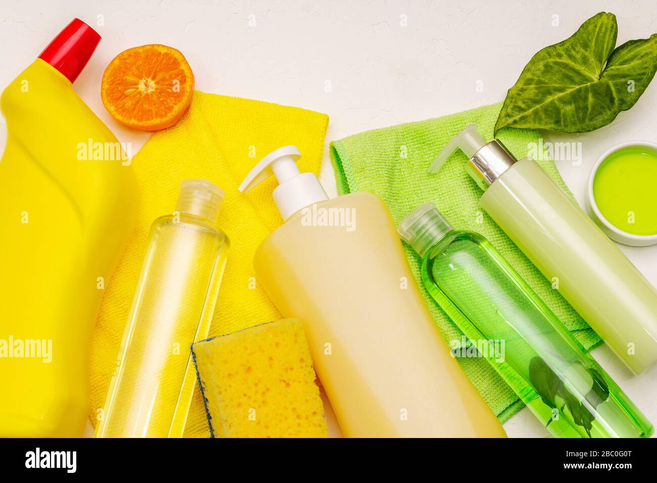 House cleaning product. Spray, bottle, soap, dishwashing sponge, duster ...