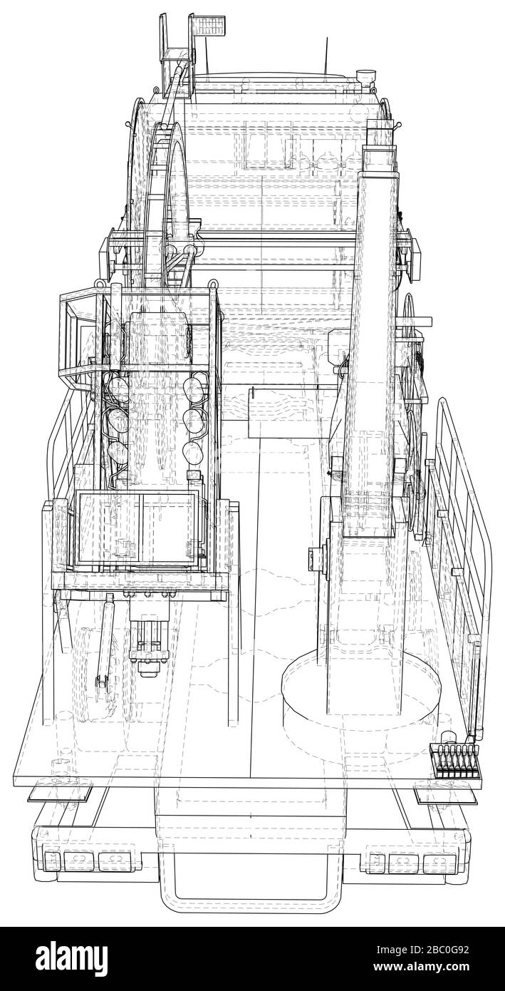 Coiled tubing machine technical wire-frame. EPS10 format. Vector ...