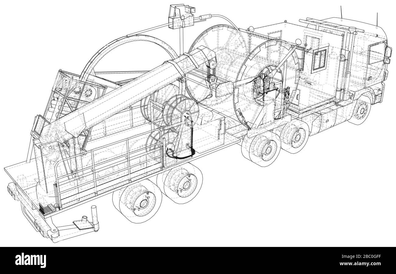 Wire-frame line truck isolated on white. Vector rendering of 3d Stock ...