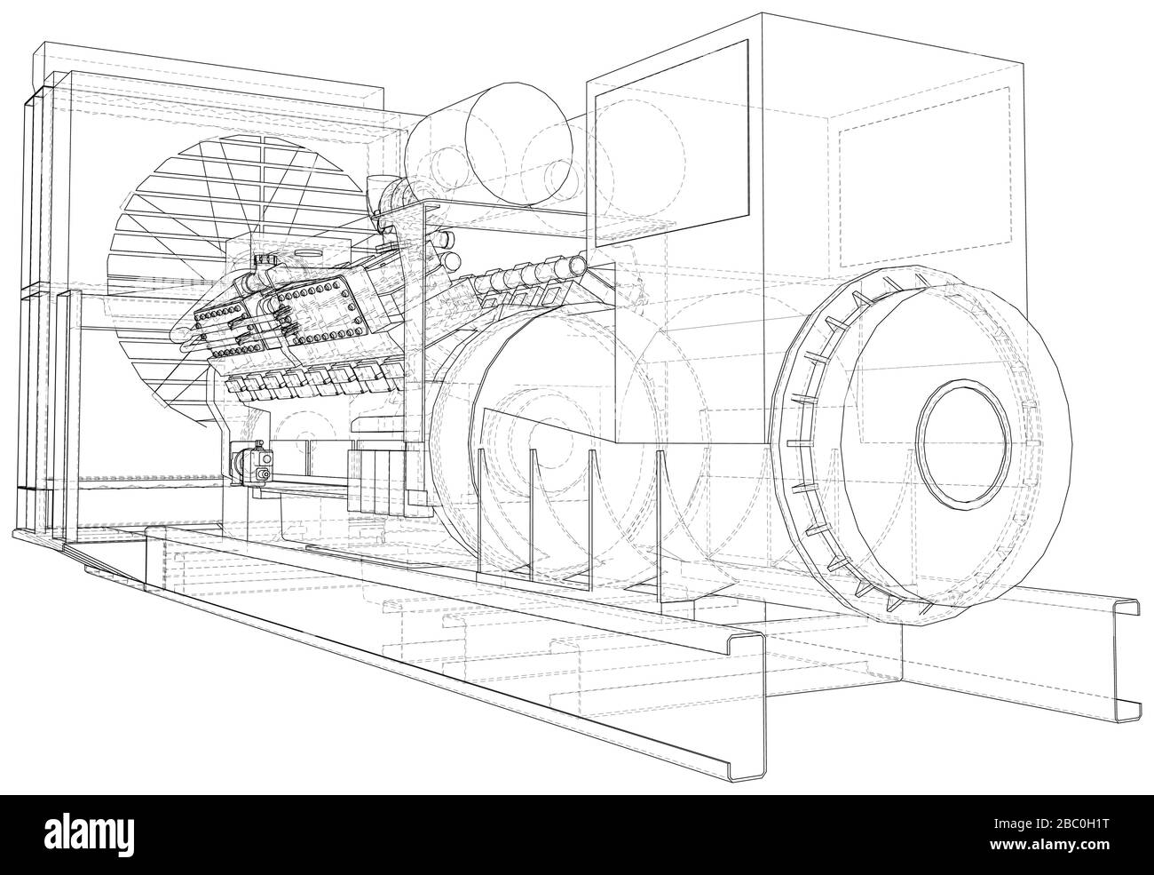 Generator. Diesel and gas industrial electric generator. The layers of ...
