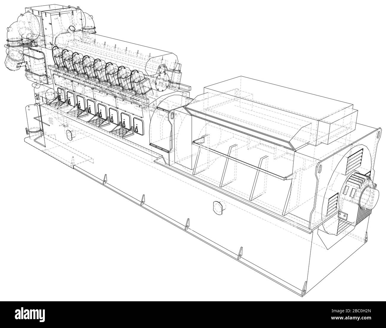 Generator. Diesel and gas industrial electric generator. The layers of ...