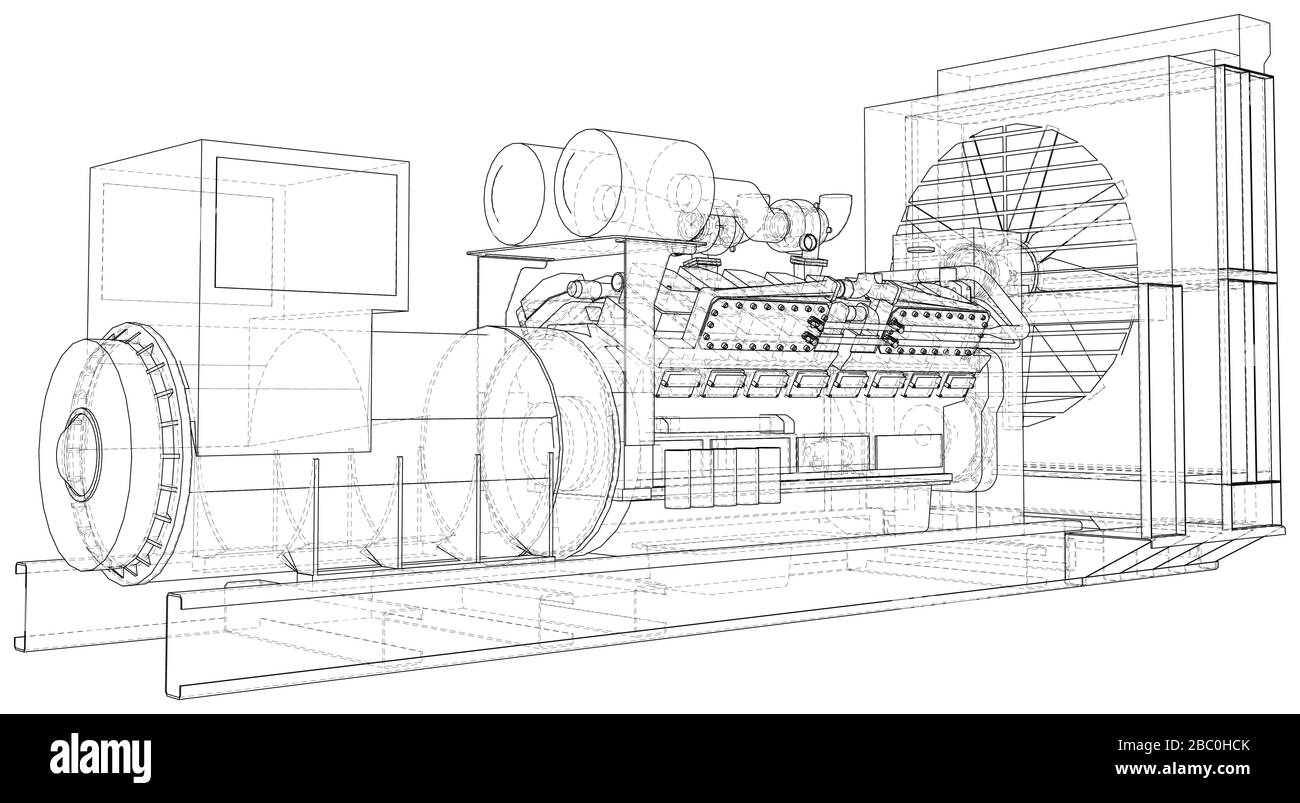 Diesel generator unit for factory. he layers of visible and invisible ...