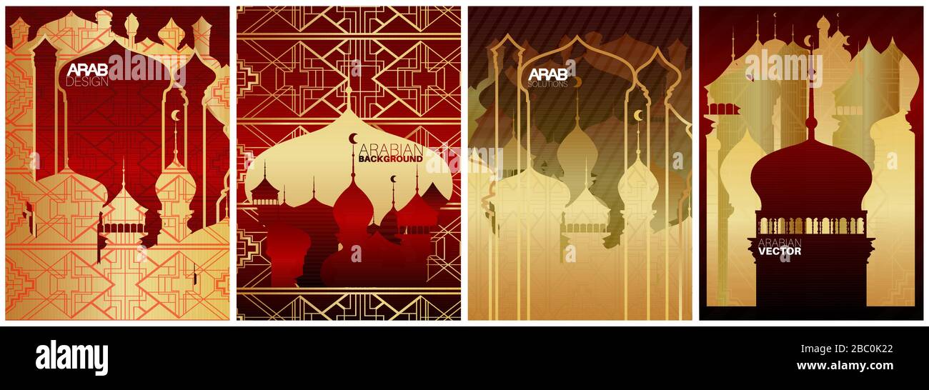 Modern poster template set with Arabian buildings. Abstract Cover ...