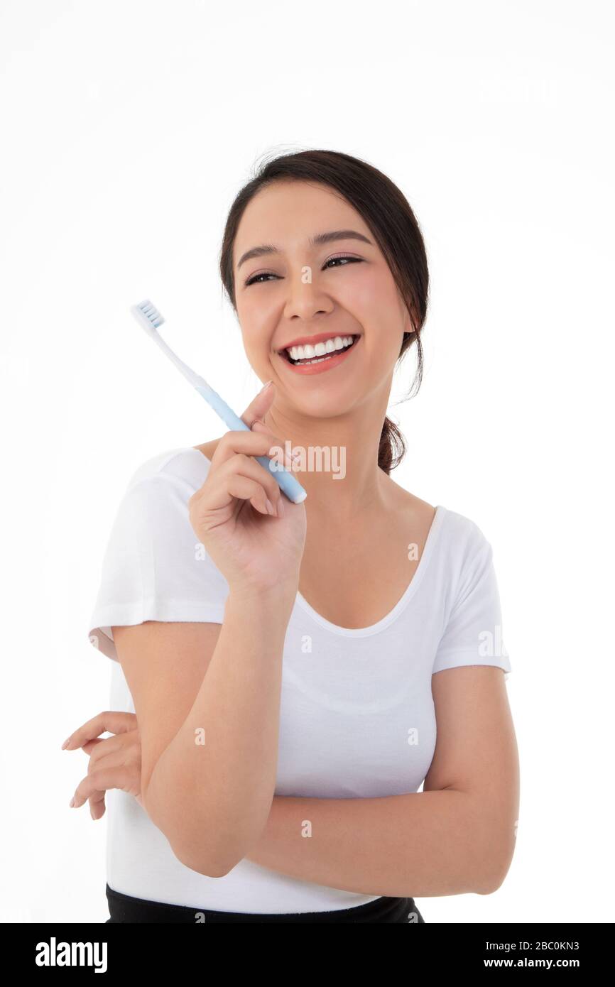 Beautiful Asian Woman Holding A Toothbrush For Brush Teeth Her Is