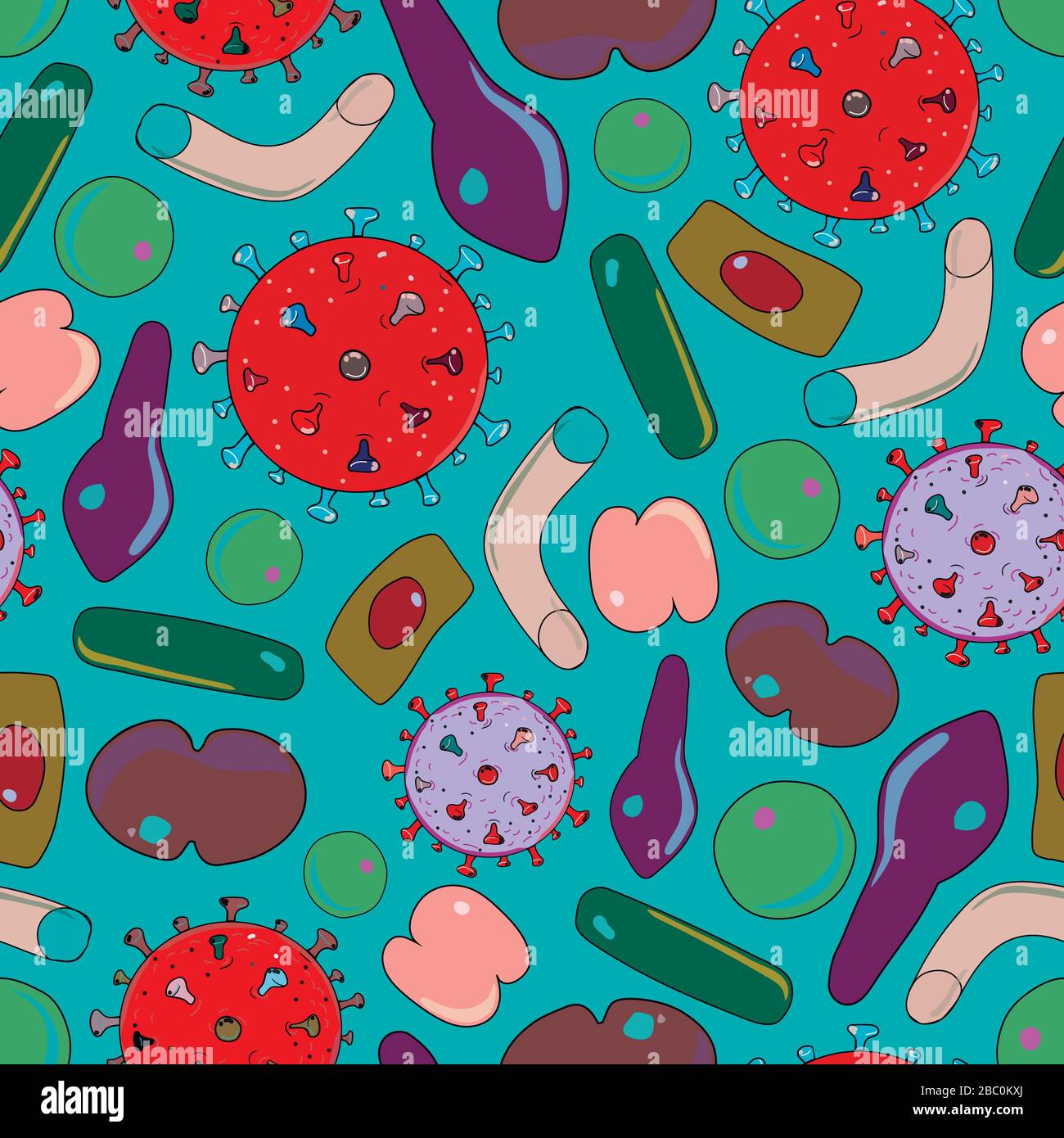Bacteria virus and germs microorganism cells green inversion seamless ...