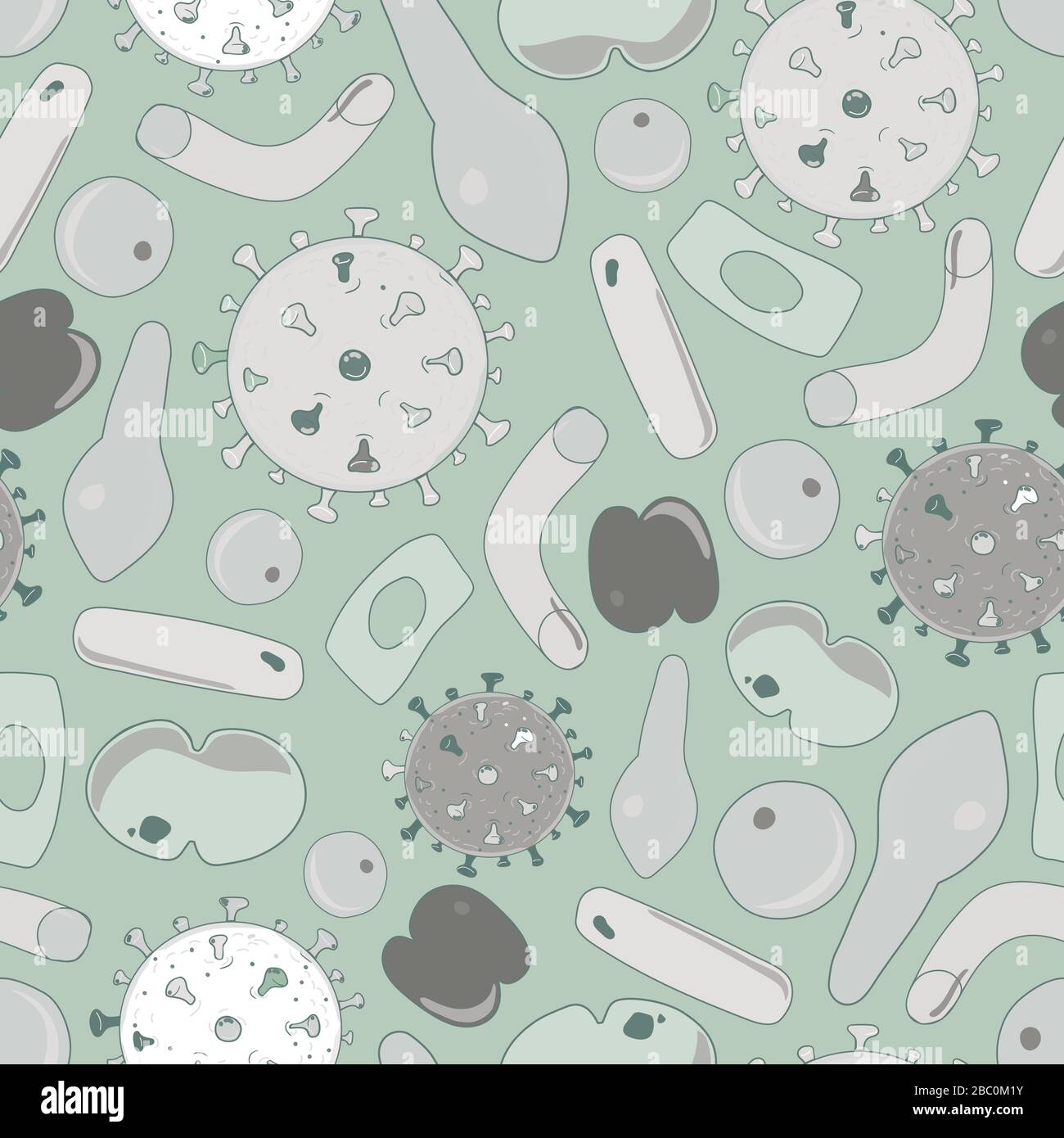 Bacteria virus and germs microorganism cells green inversion seamless ...