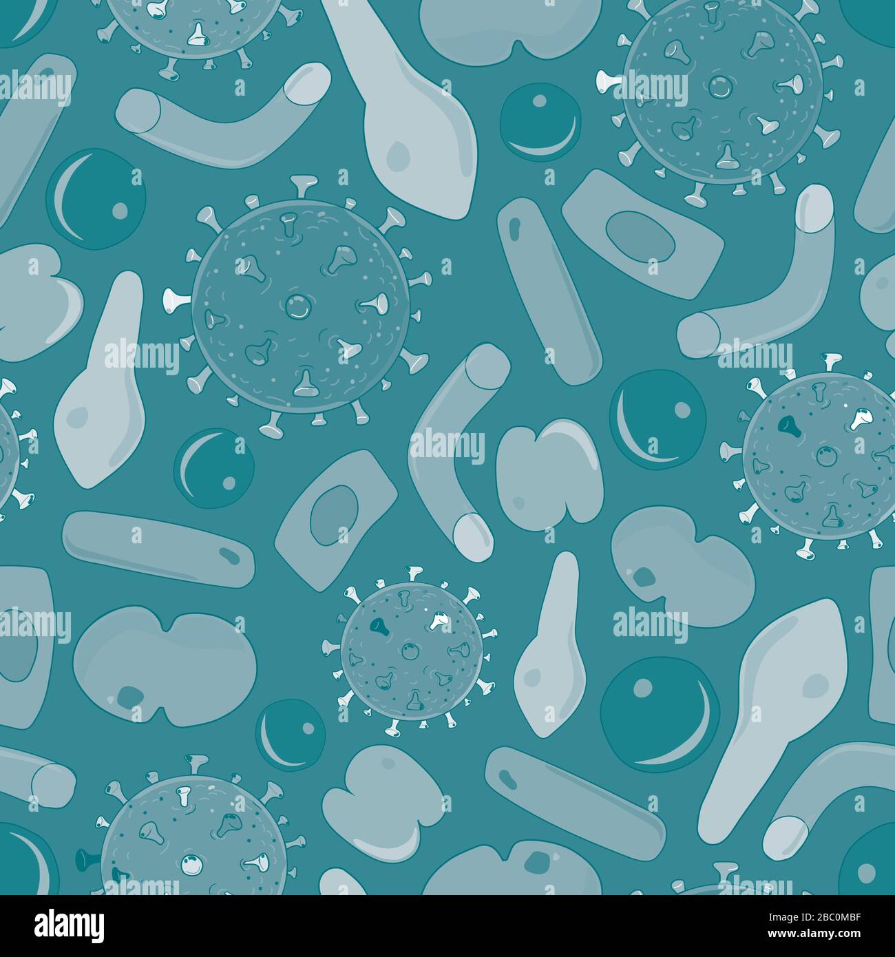 Bacteria virus and germs microorganism cells green inversion seamless ...