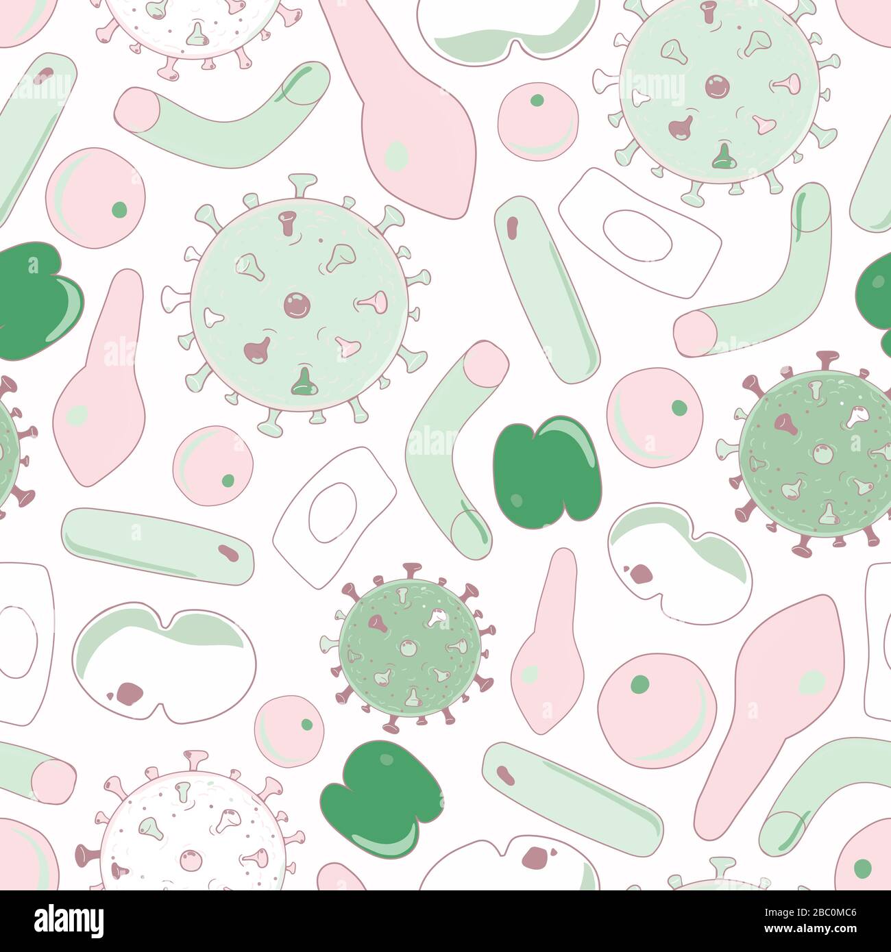 Bacteria virus and germs microorganism cells green inversion seamless ...