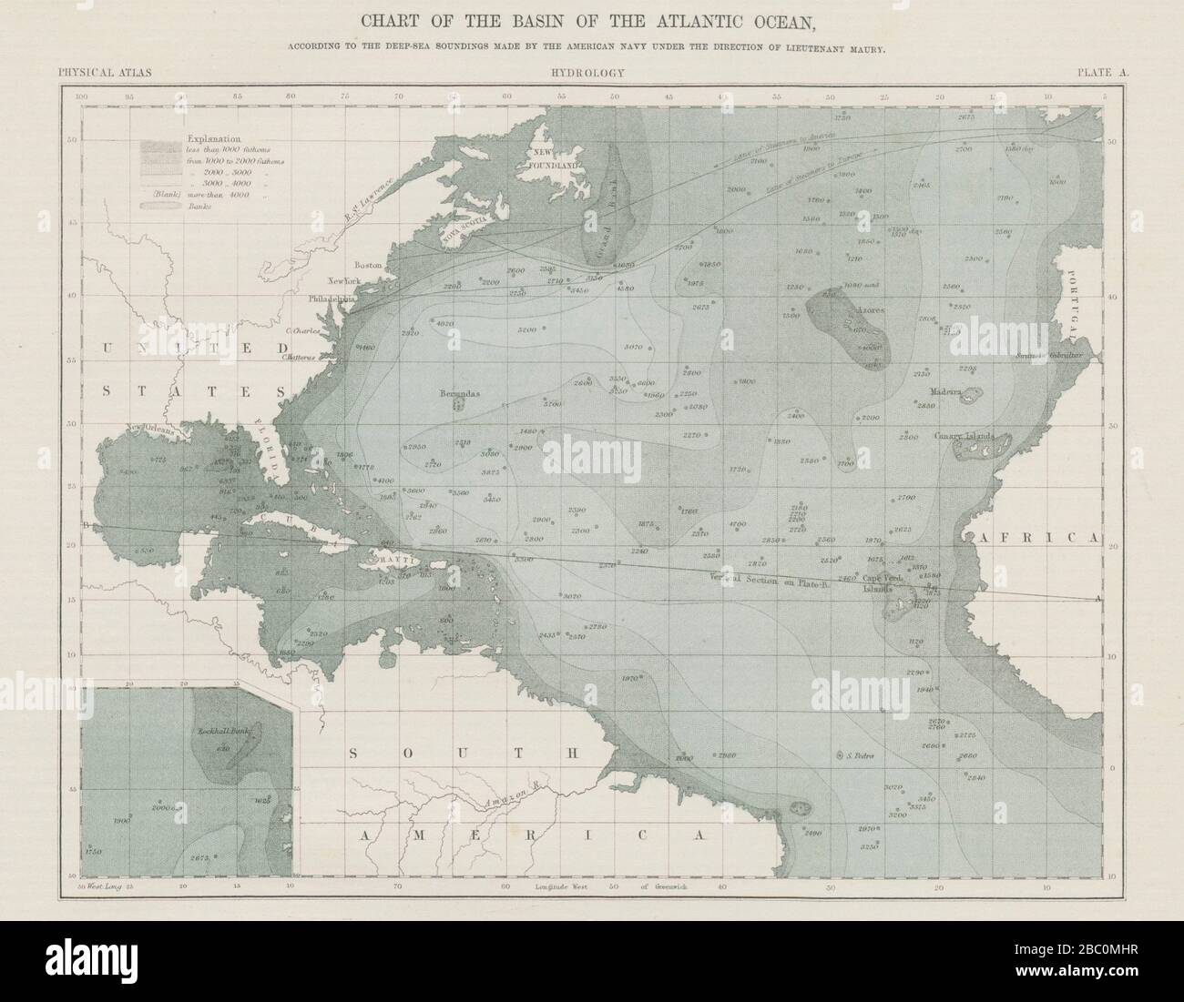 Chart of the Basin of the Atlantic Ocean. Depths soundings. JOHNSTON ...