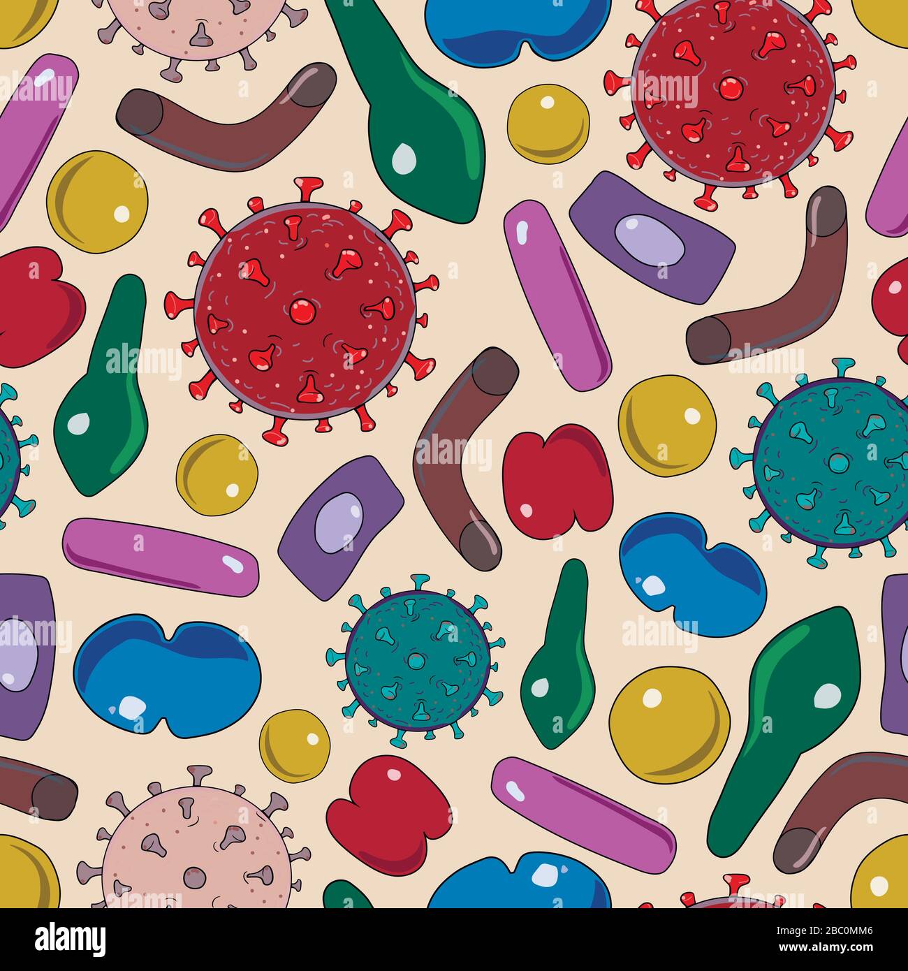 Bacteria virus and germs microorganism cells green inversion seamless ...