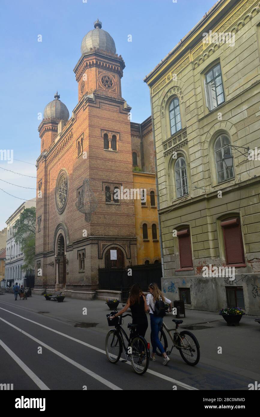 Romania, Timis, Timisoara, Synagogue 1864, late light illuminating the ...
