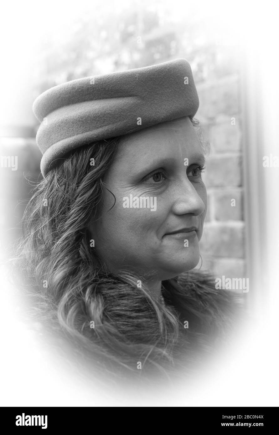 Black And White Old fashioned Close Portrait Attractive Lady Wearing black-and-white-old-fashioned-close-portrait-attractive-lady-wearing