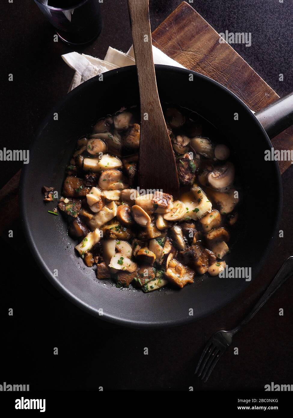 Pan with Italian porcini mushrooms cooked with garlic and parsley ...