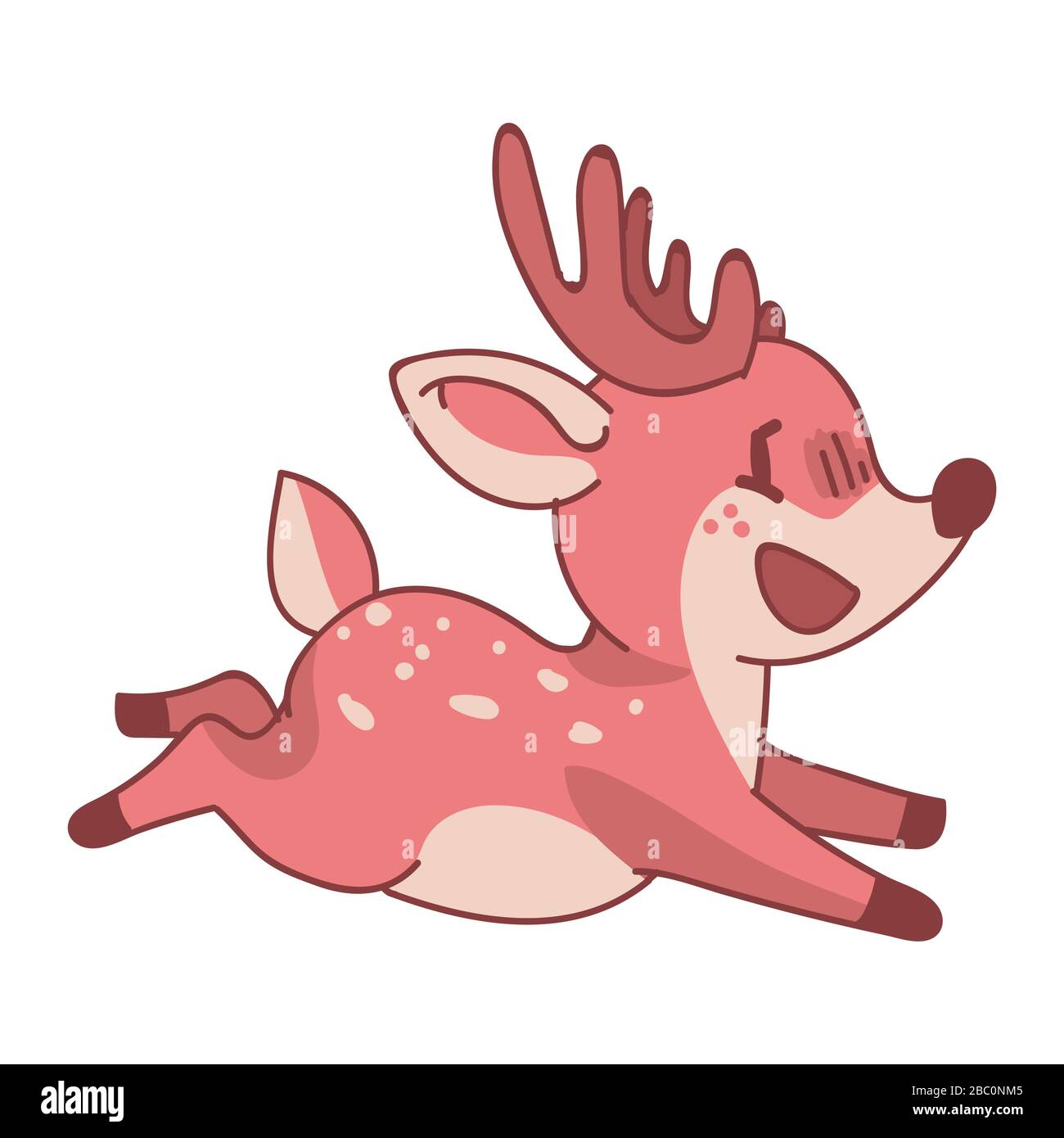 Pink kawaii cartoon running deer animal illustration. cute girly doe ...