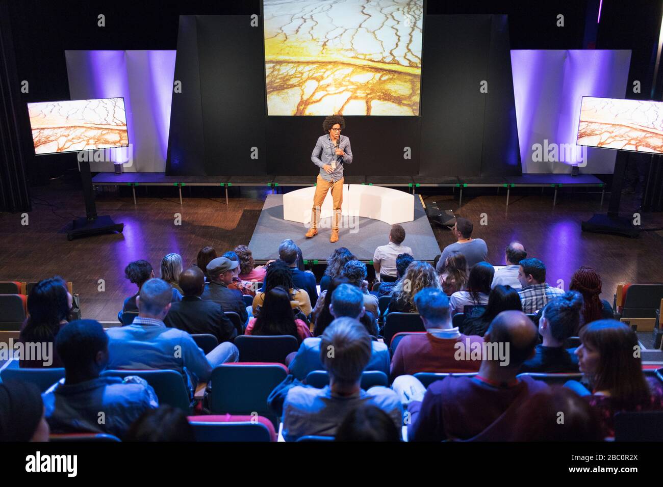 Audience watching male speaker on stage Stock Photo - Alamy
