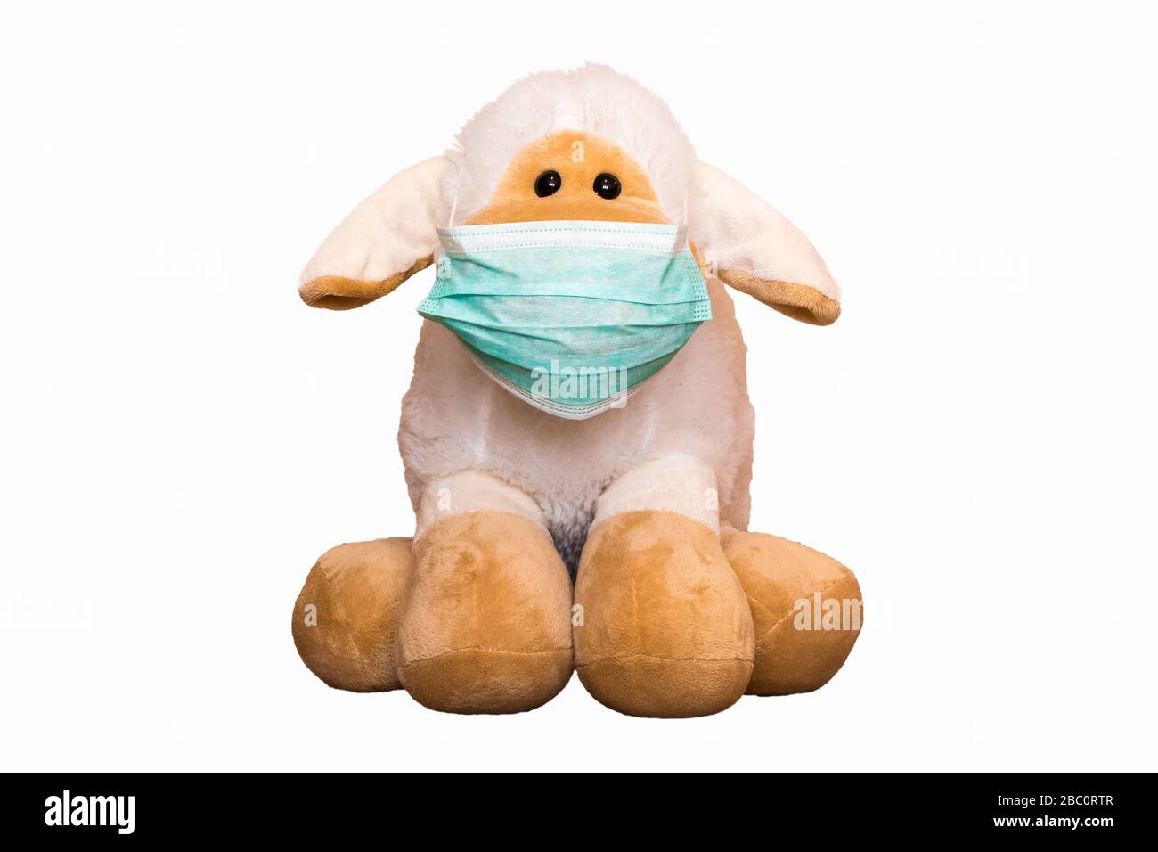 Cute Sheep Plush Toy with Mask isolated on white background Stock Photo ...