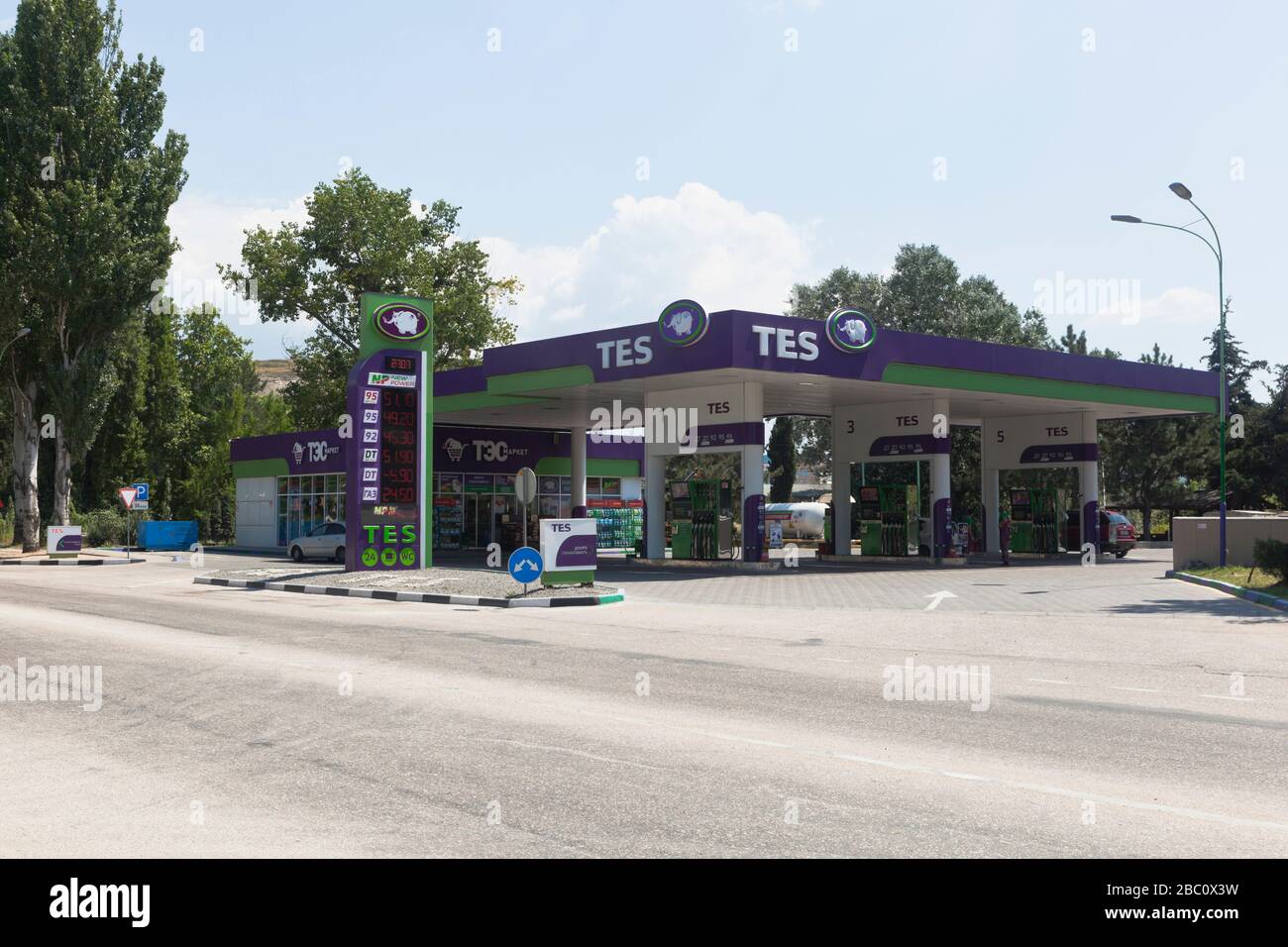 Inkerman, Sevastopol, Crimea, Russia - July 27, 2019: TES gas station ...