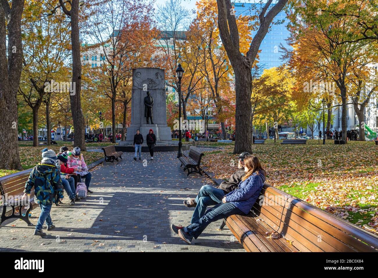PARK IN AUTUMN COLORS ON DORCHESTER SQUARE, PLACE DU CANADA, MONTREAL ...