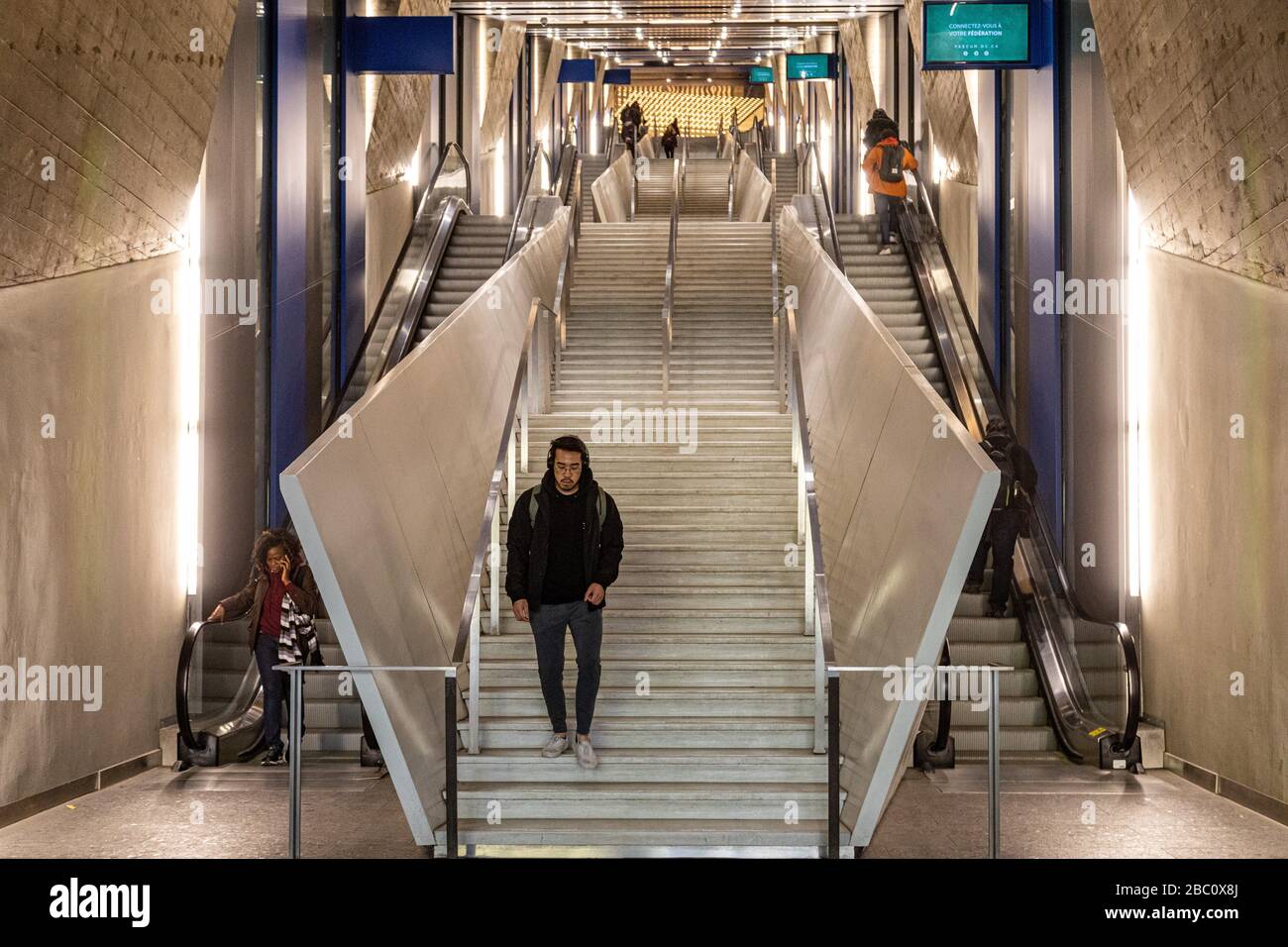 ESCALATOR IN THE UNIVERSITY OF MONTREAL METRO STATION, MONTREAL, QUEBEC ...