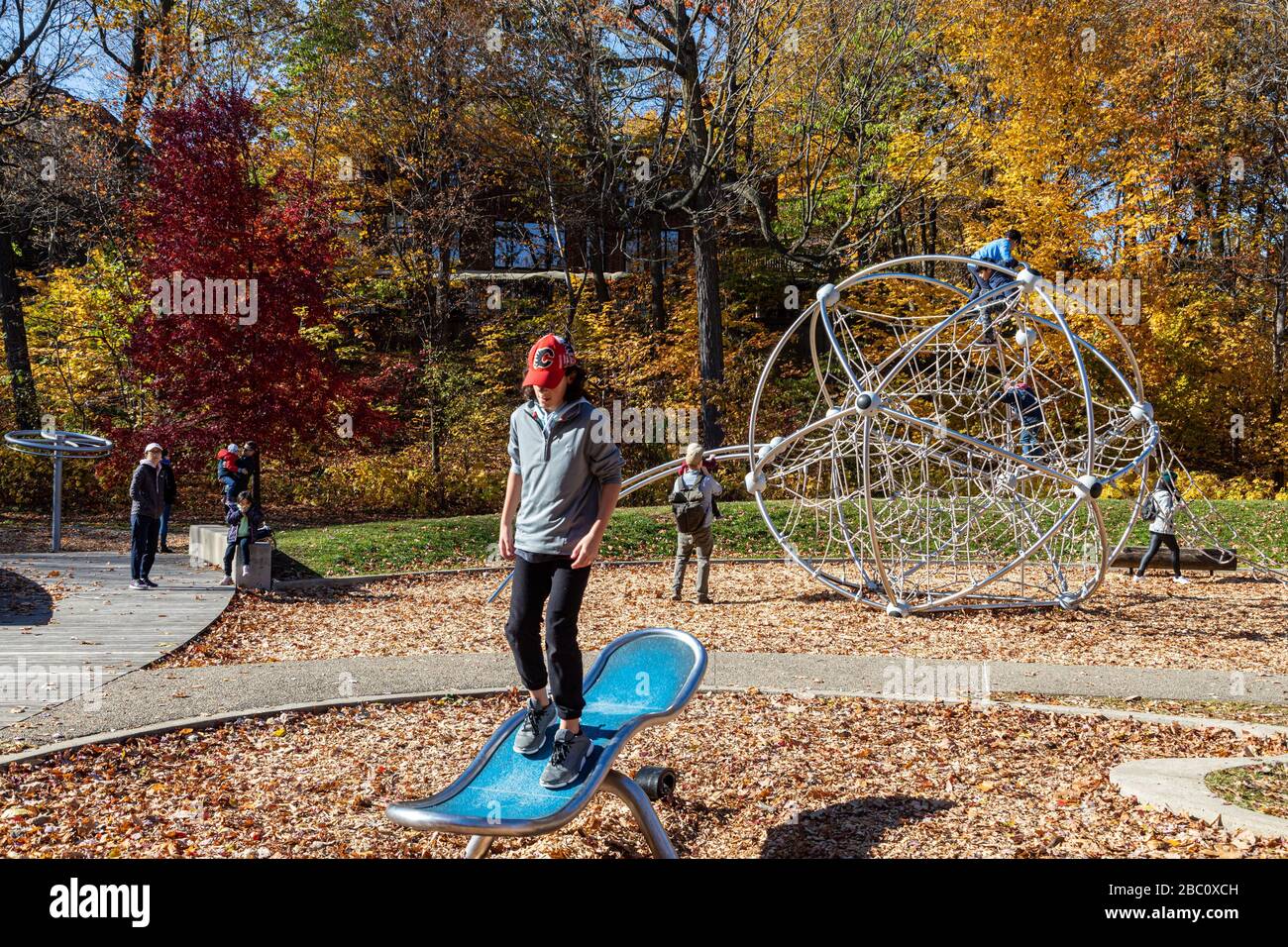 PLAYGROUND FOR CHILDREN AND YOUNG PEOPLE, MONT-ROYAL PARK IN AUTUMN ...