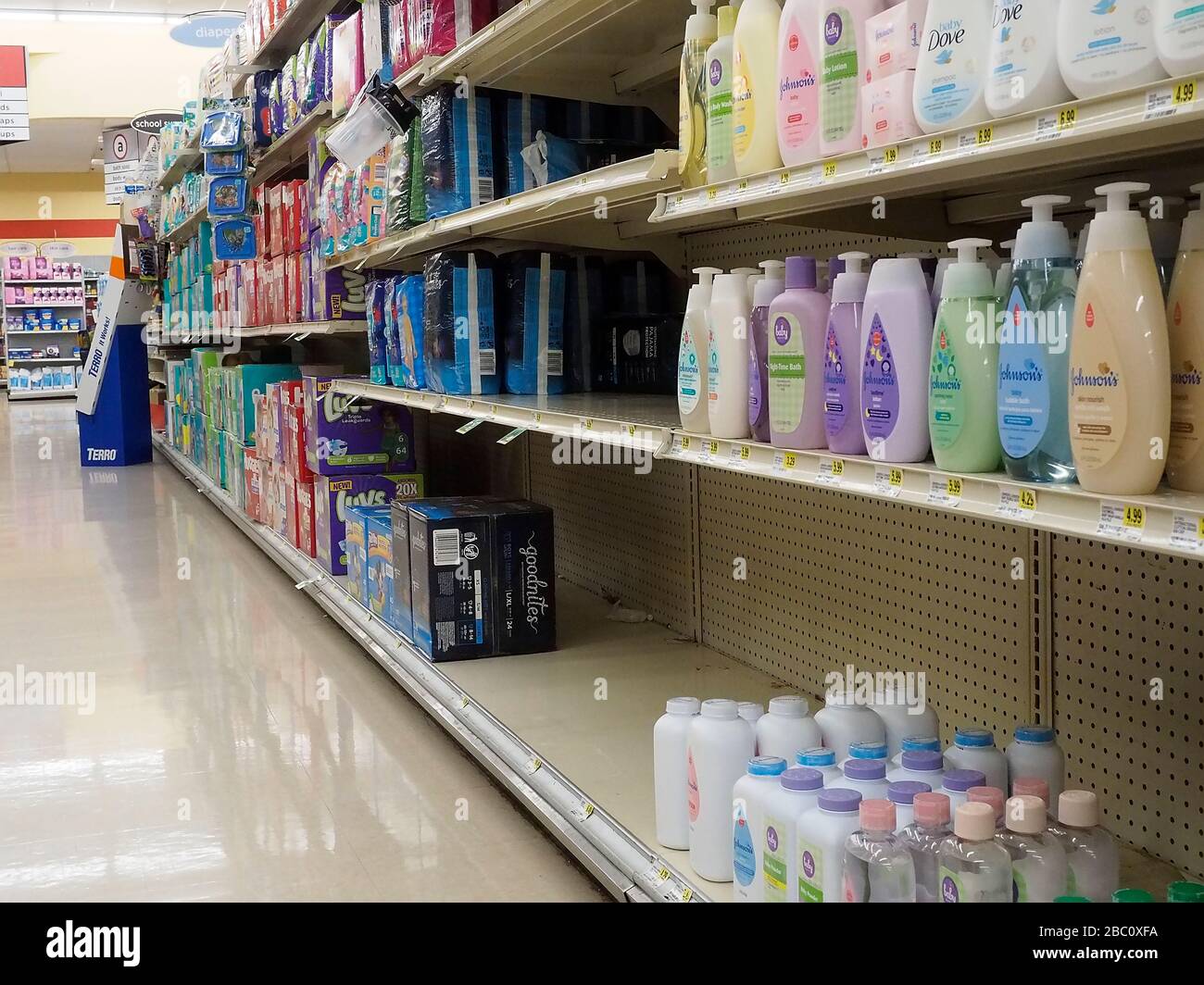 Baby care aisle in grocery store during Coronavirus Pandemic 2020 Stock ...