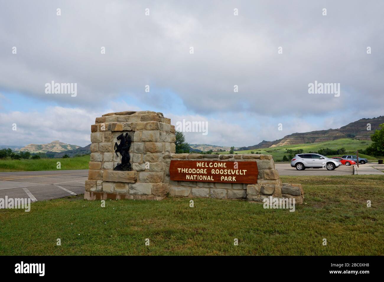 Medora USA - 9 July 2013 : Entrance to Theodore Roosevelt National Park ...