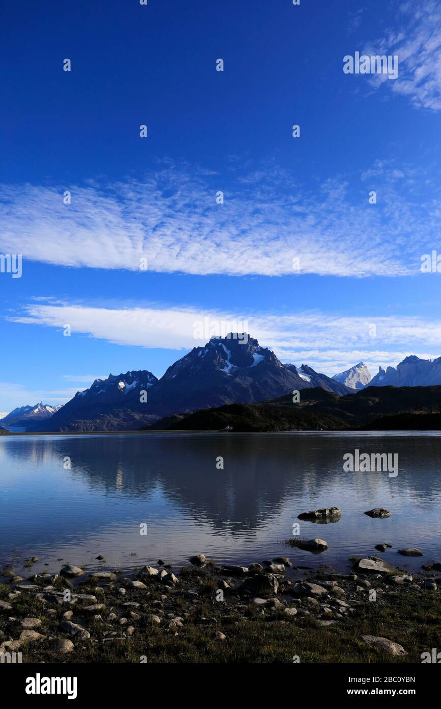 View over Lago Grey, Torres del Paine National Park, Magallanes region ...