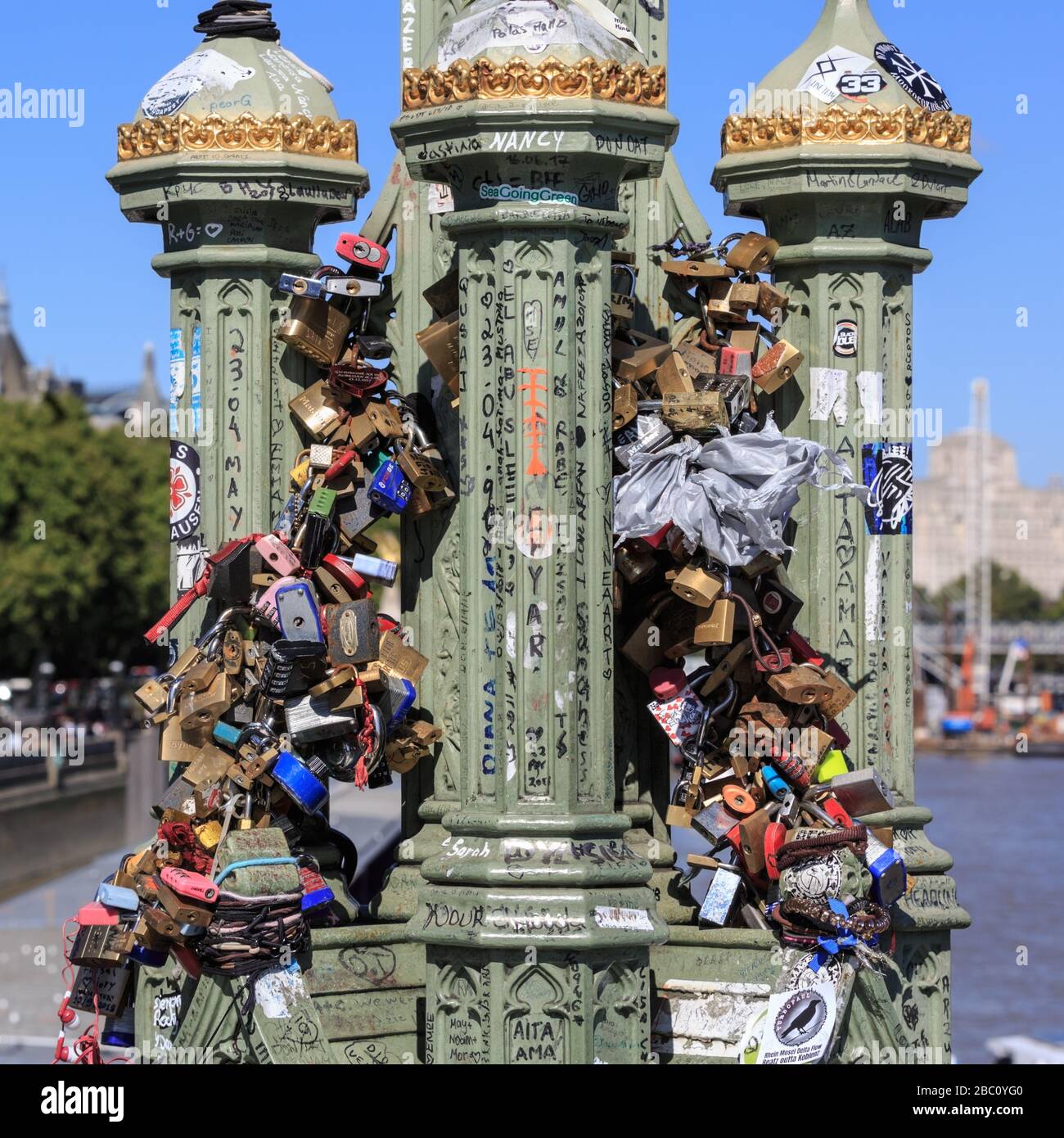 Love locks, locks with lovers' initials and love messages attached to ...