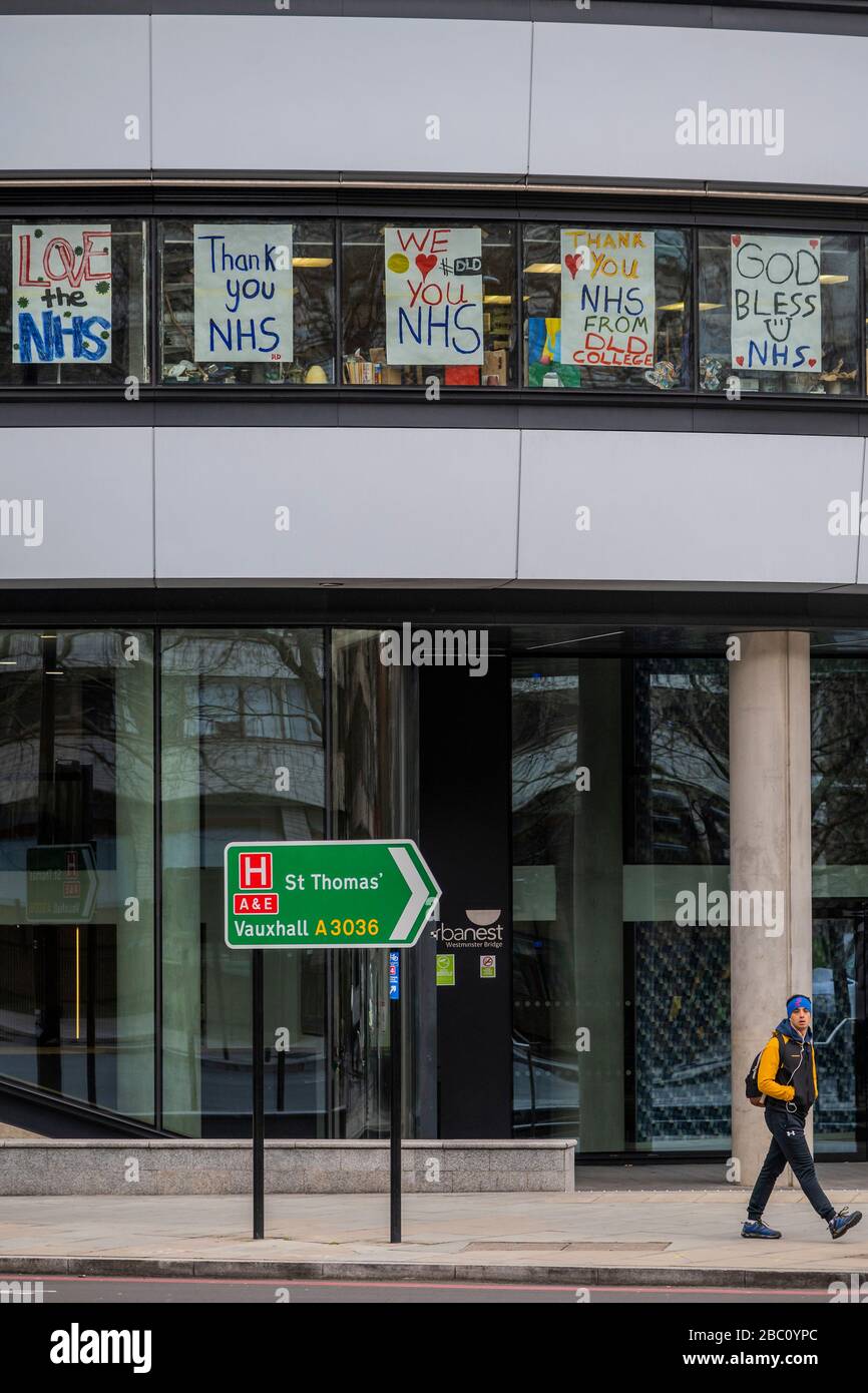 London, UK. 2nd Apr 2020. Messages of support for the NHS in the window ...