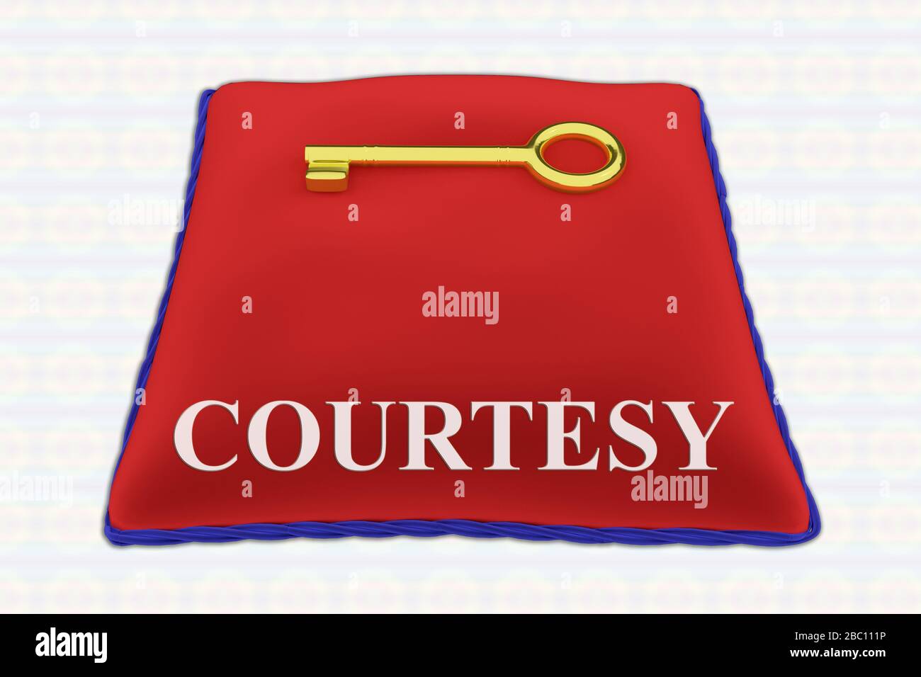 Render illustration of COURTESY Title on red velvet pillow with a ...