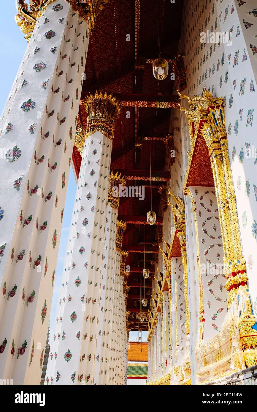 Thai Architecture Column at Wat Rakang Bangkok, Thailand Stock Photo ...