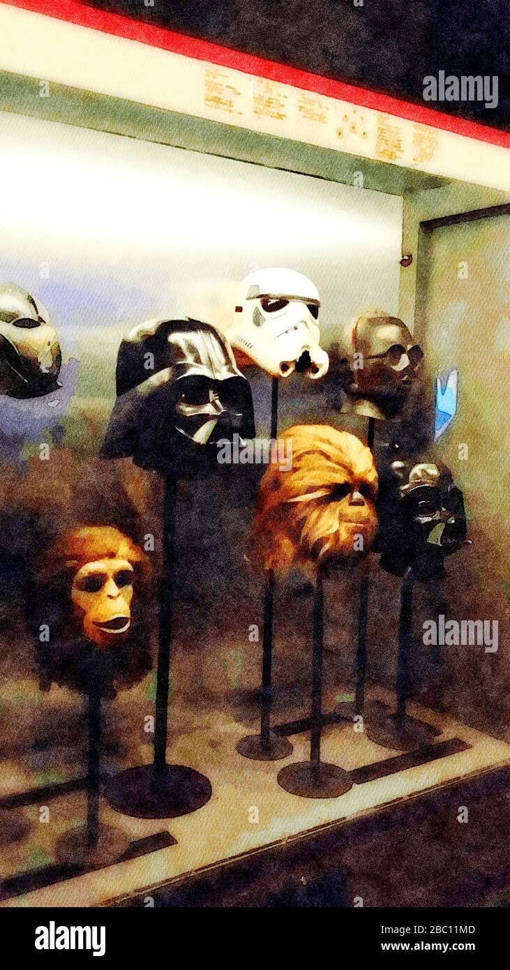 Museum of cinema, masks of famous movie characters Stock Photo - Alamy
