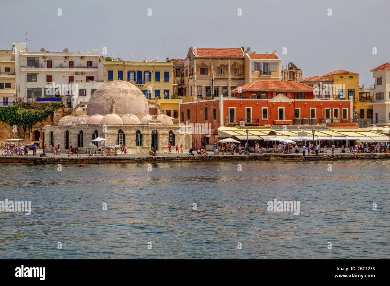 Greece, Crete, Chania, Promenade in front of Kucuk Hasan Pasha Mosque ...