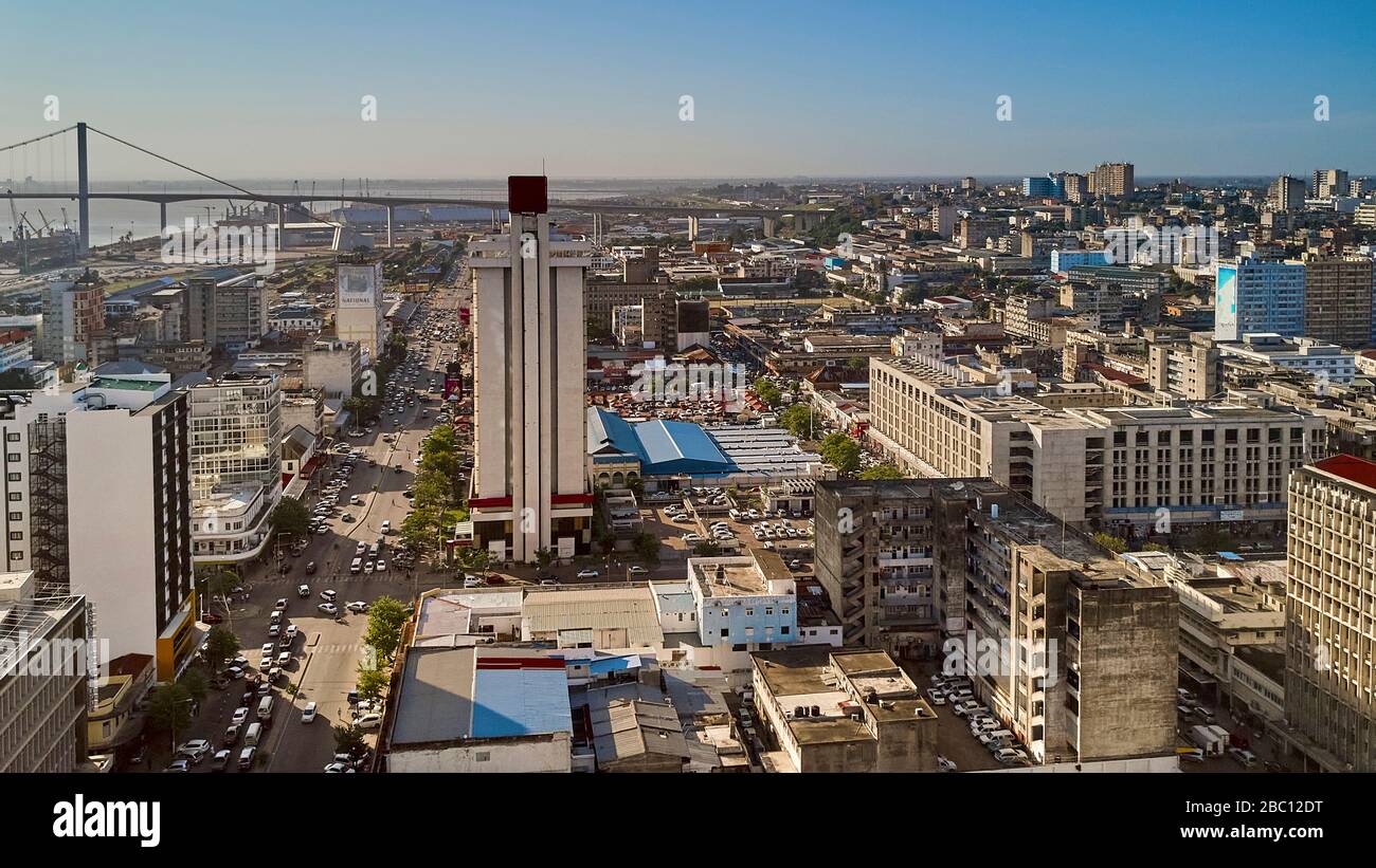 Mozambique, Maputo, Aerial view of Baixa de Maputo downtown with Maputo ...