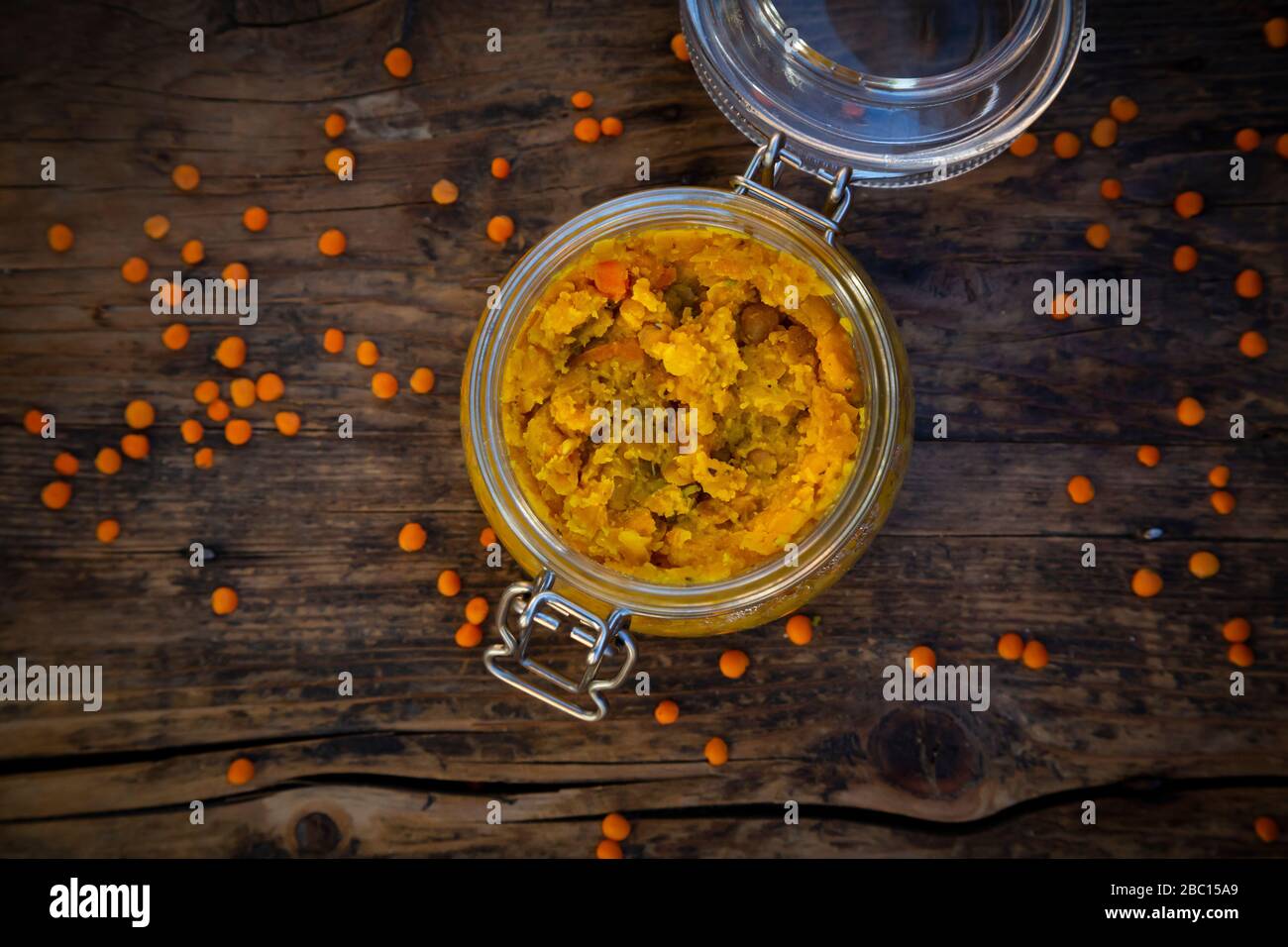 Jar of homemade red lentil paste Stock Photo - Alamy